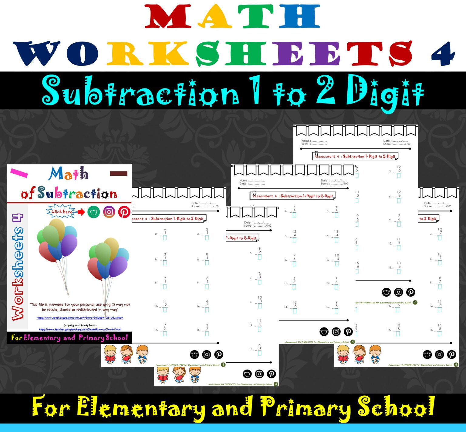 Math Subtraction Part 1 to 8 BUNDLES – Math Subtraction Worksheets ...