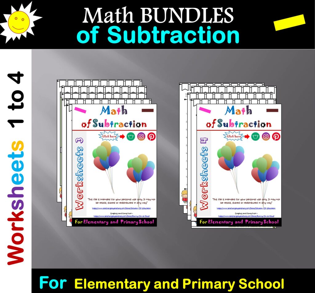 Math Subtraction Part 1 to 4 BUNDLES – Math Subtraction Worksheets ...