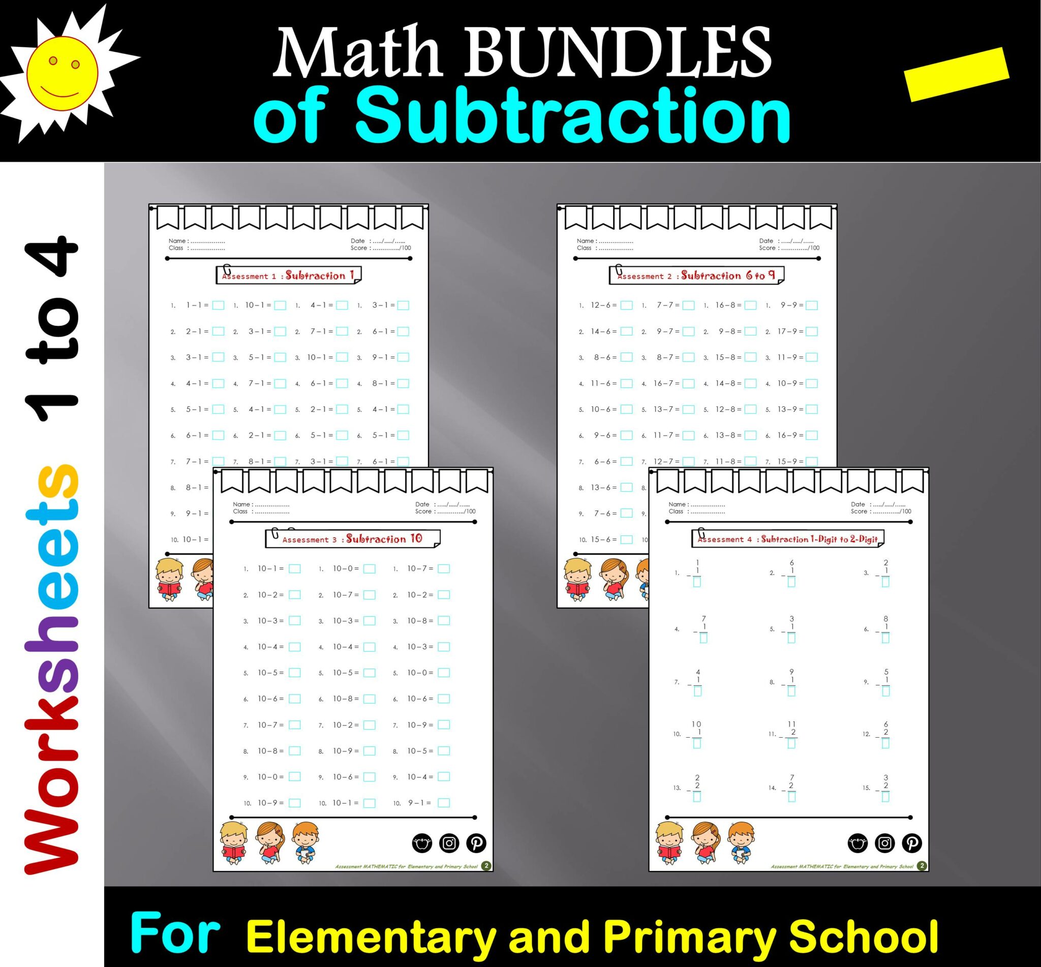 Math Subtraction Part 1 to 4 BUNDLES – Math Subtraction Worksheets ...
