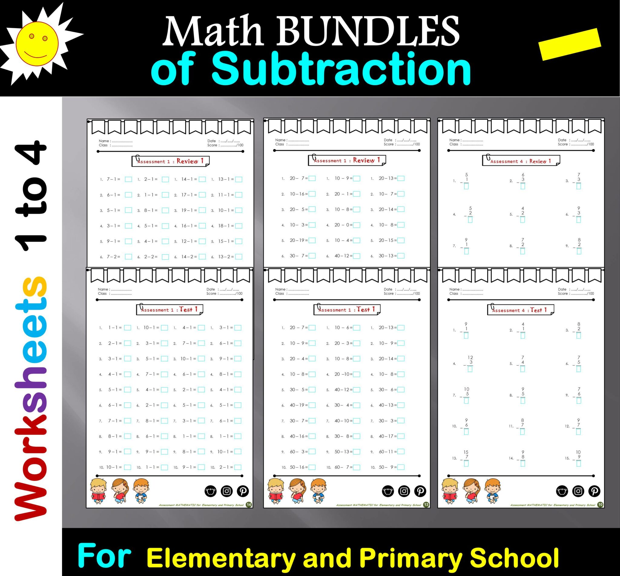 Math Subtraction Part 1 to 4 BUNDLES – Math Subtraction Worksheets ...