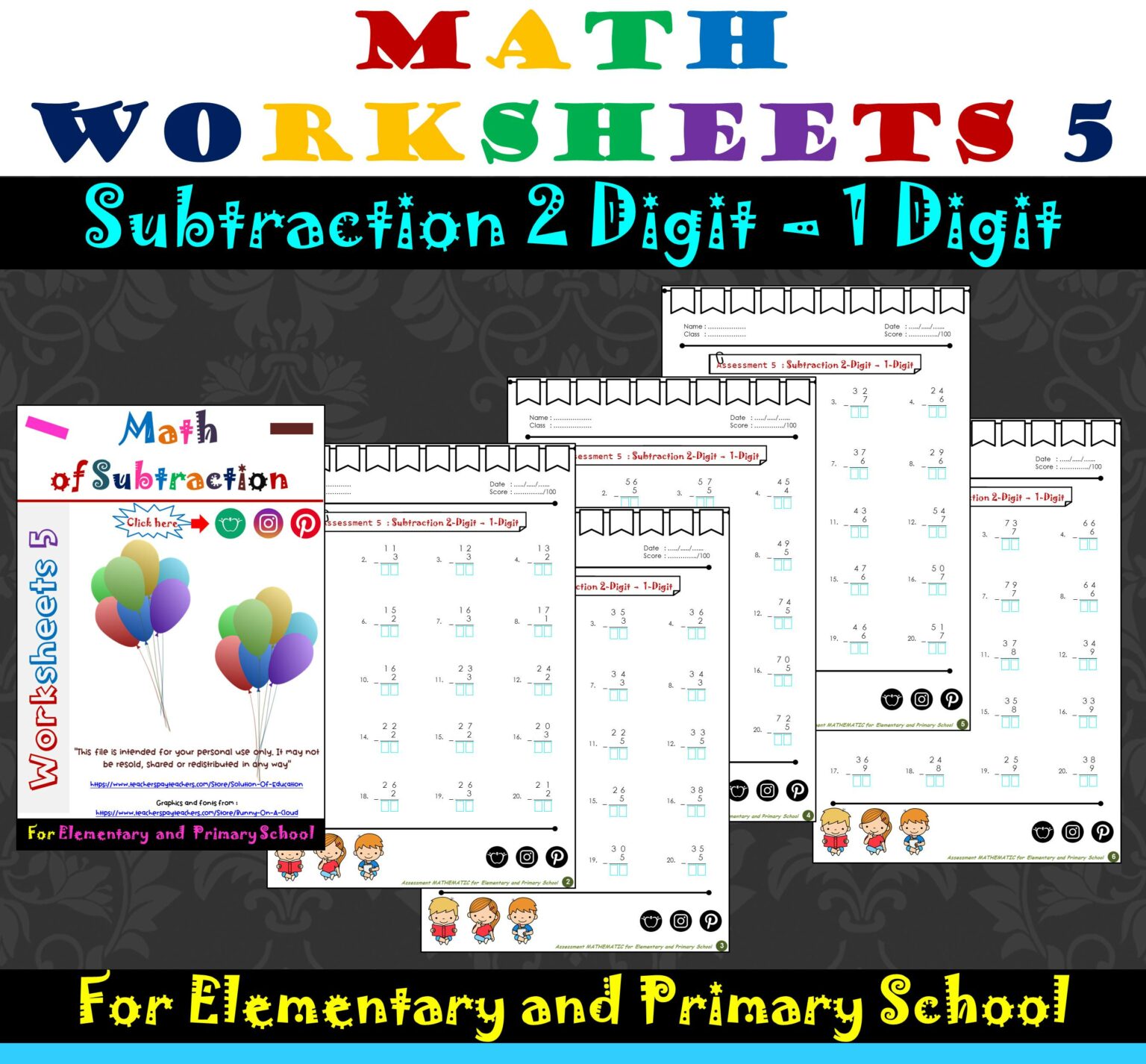 Math Subtraction Part 1 to 8 BUNDLES – Math Subtraction Worksheets ...