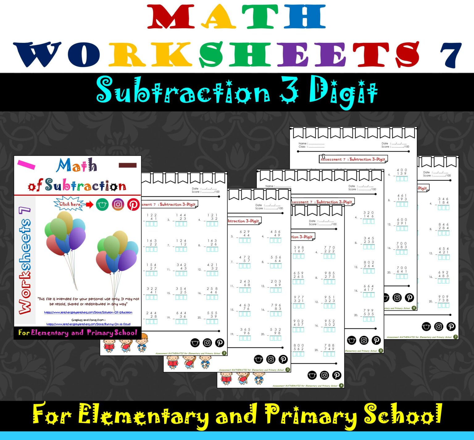 Math Subtraction Part 1 to 8 BUNDLES – Math Subtraction Worksheets ...