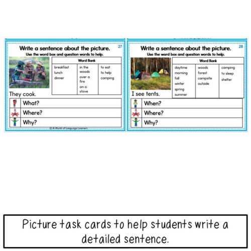 Narrative Picture Prompt Writing Task Cards | Sentence Writing | Made ...