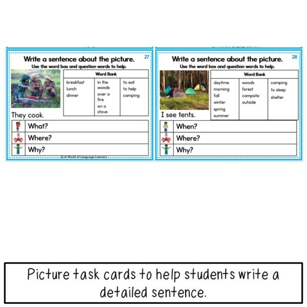 Narrative Picture Prompt Writing Task Cards | Sentence Writing | Made ...