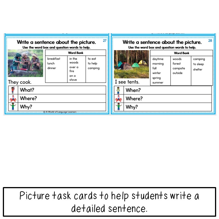 Narrative Picture Prompt Writing Task Cards | Sentence Writing | Made ...