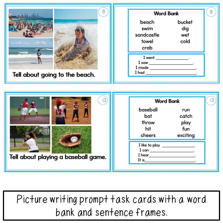 Narrative Picture Prompt Writing Task Cards | Sentence Writing | Made ...