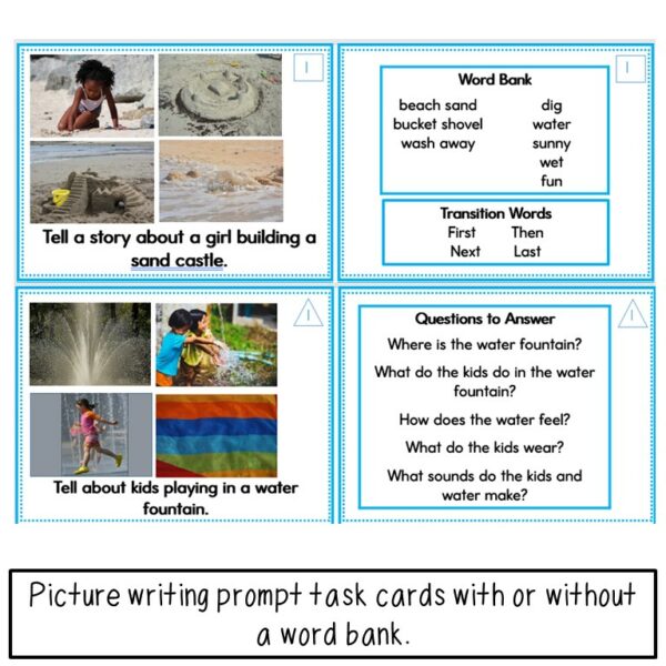 Narrative Picture Prompt Writing Task Cards | Sentence Writing | Made ...