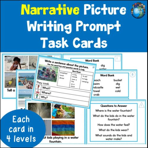 Narrative Picture Prompt Writing Task Cards | Sentence Writing | Made ...