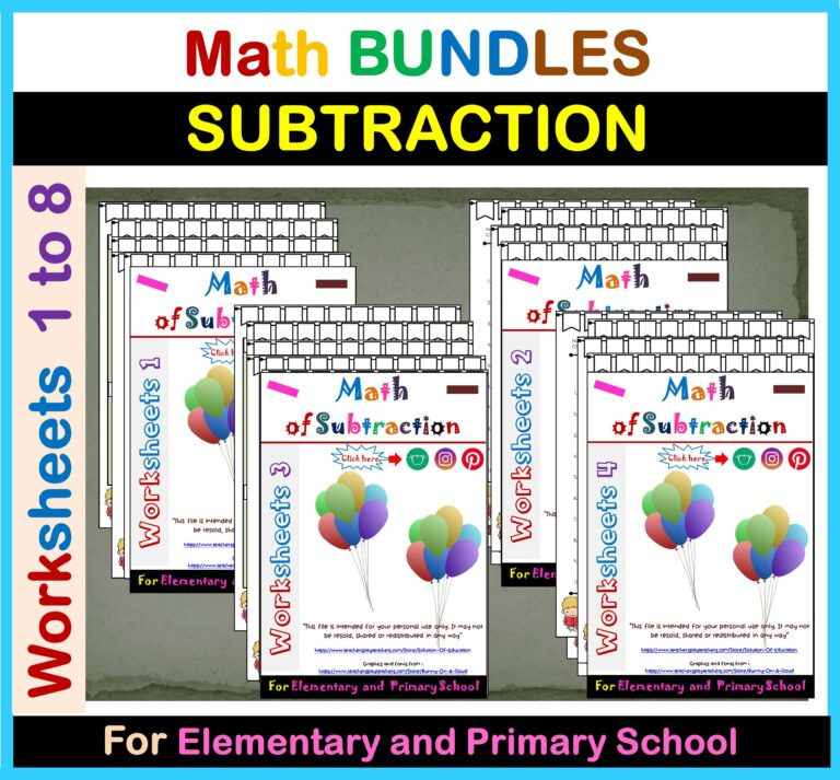 Math Subtraction Part 1 to 8 BUNDLES – Math Subtraction Worksheets – Subtraction Word Problems ...