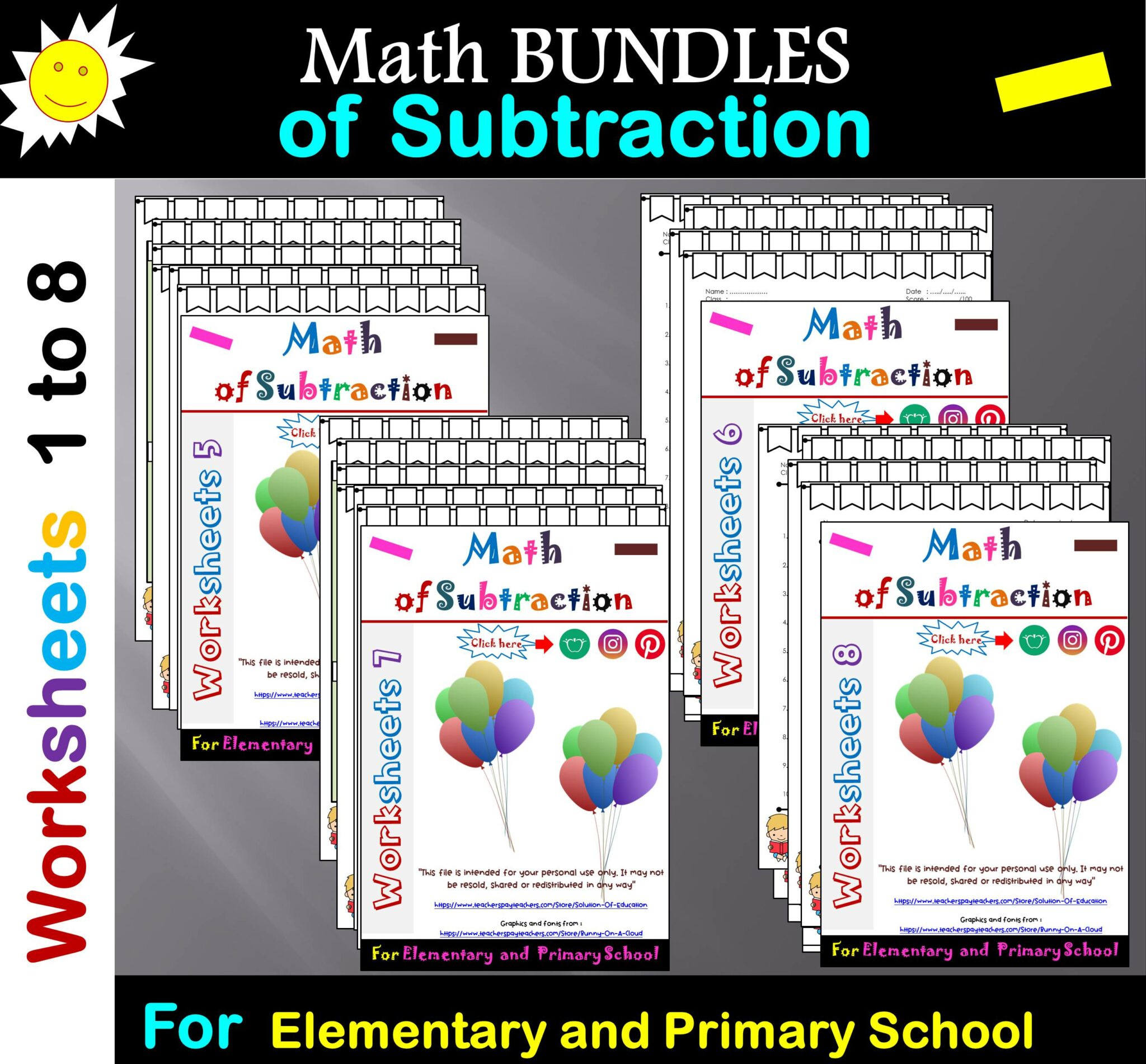 Math Subtraction Part 1 to 8 BUNDLES – Math Subtraction Worksheets ...