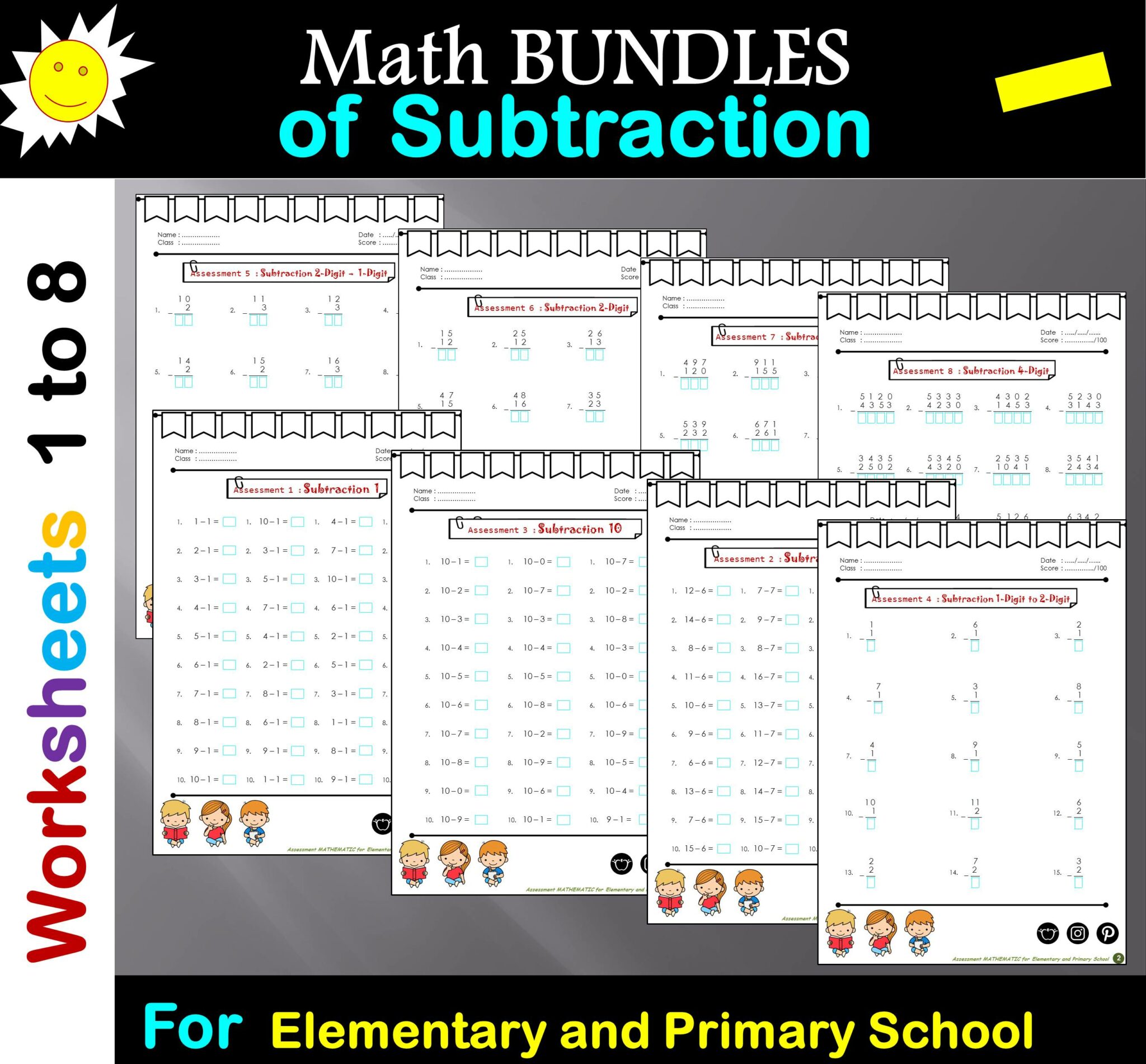 Math Subtraction Part 1 to 8 BUNDLES – Math Subtraction Worksheets ...