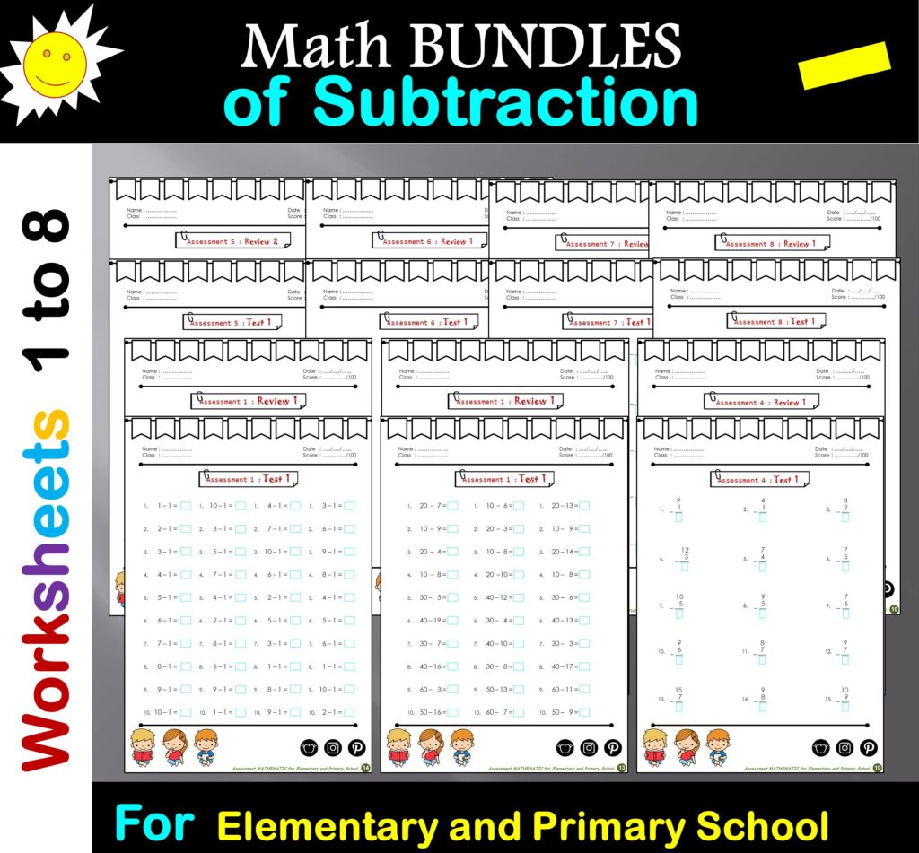 Math Subtraction Part 1 to 8 BUNDLES – Math Subtraction Worksheets ...