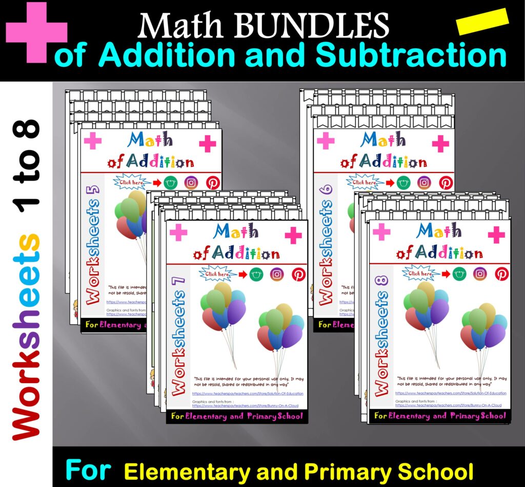 Math Addition and Subtraction BUNDLES – Math Worksheets – Math Word ...