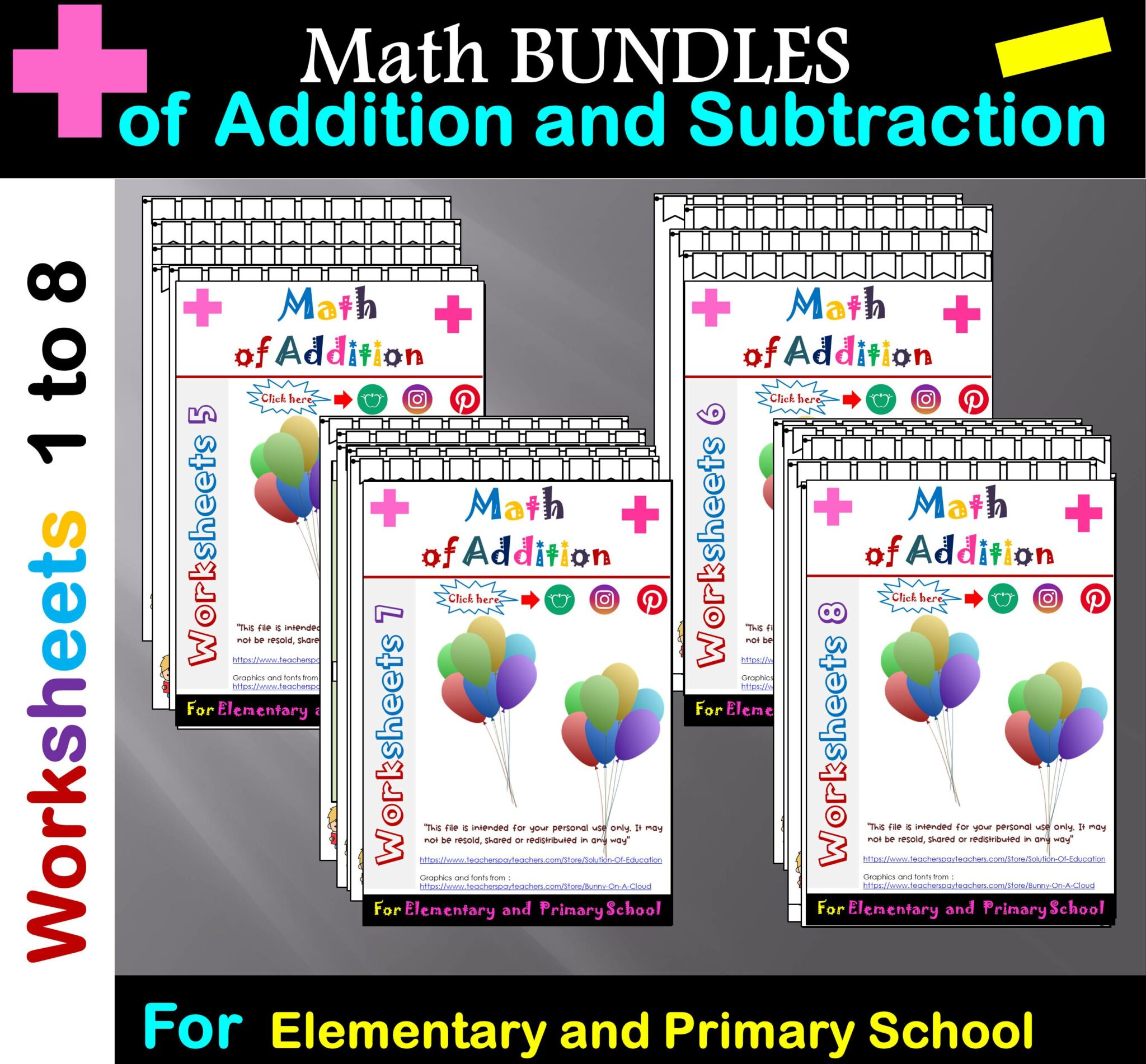 Math Addition and Subtraction BUNDLES – Math Worksheets – Math Word ...