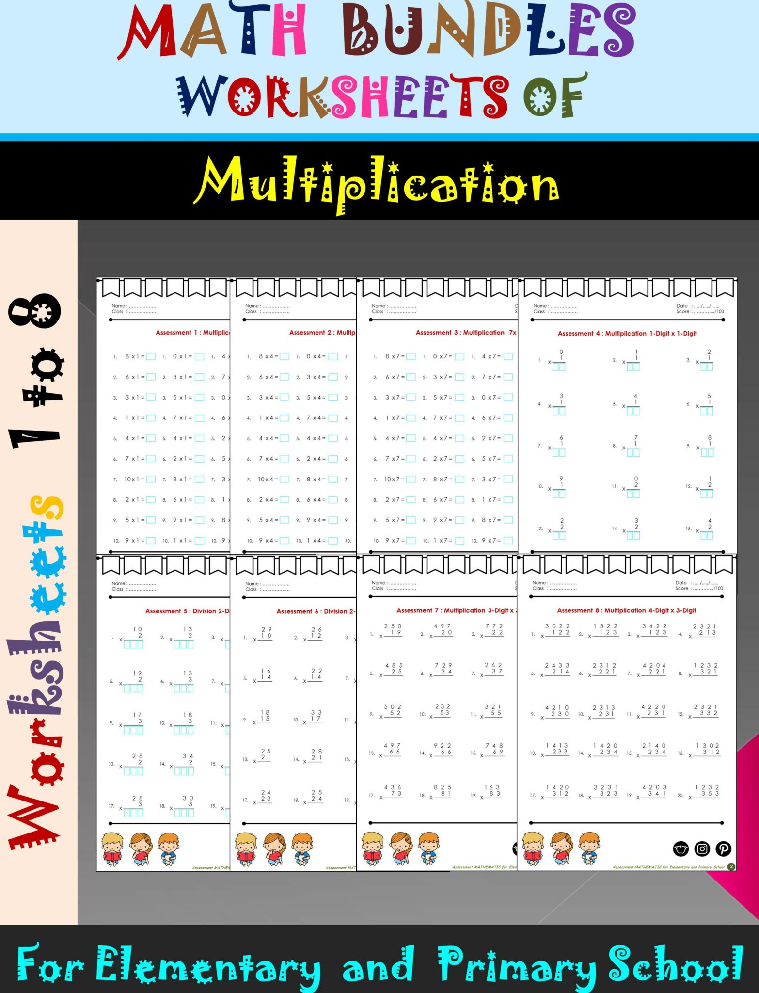 Math Multiplication Part 1 to 8 BUNDLES – Multiplication Worksheets ...