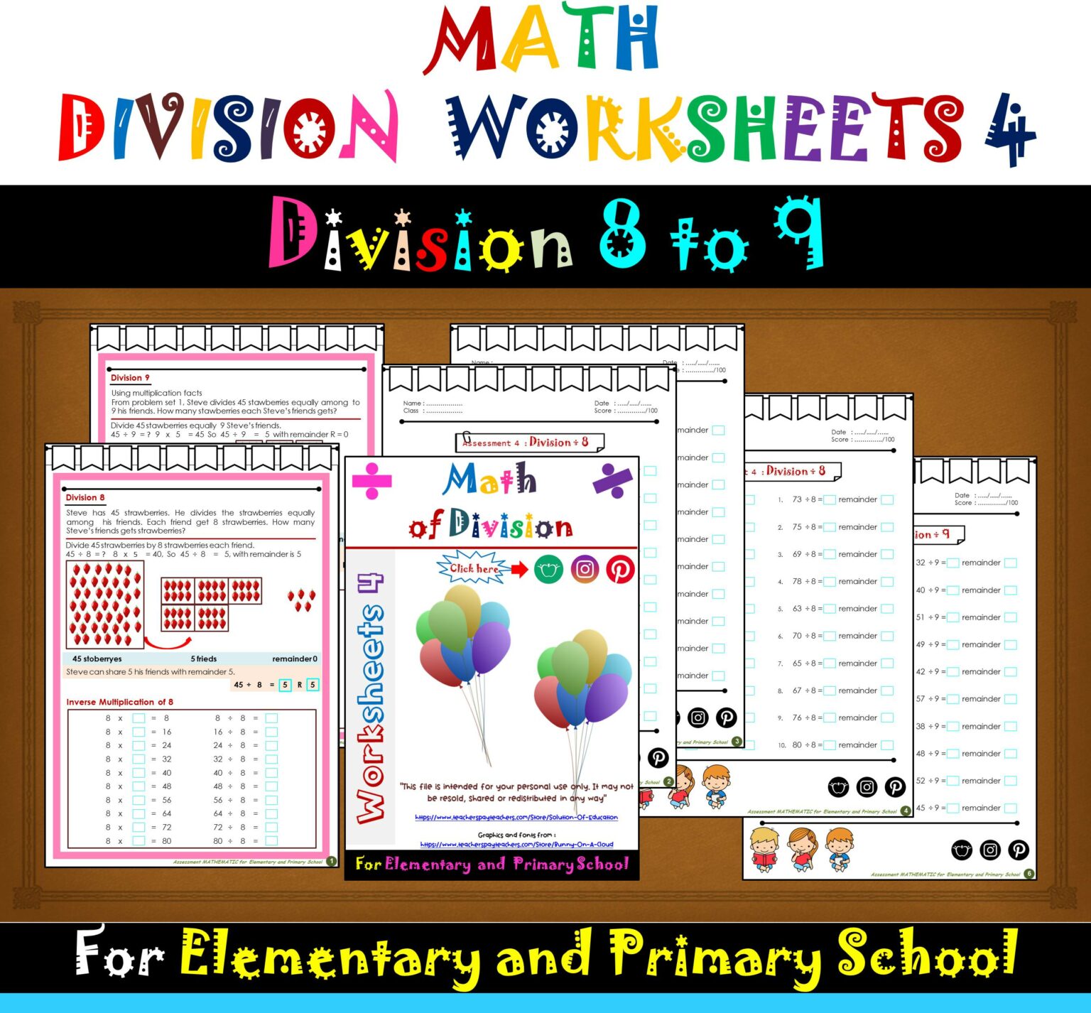 Math Division Part 1 to 4 BUNDLES – Division Worksheets – Division Word ...