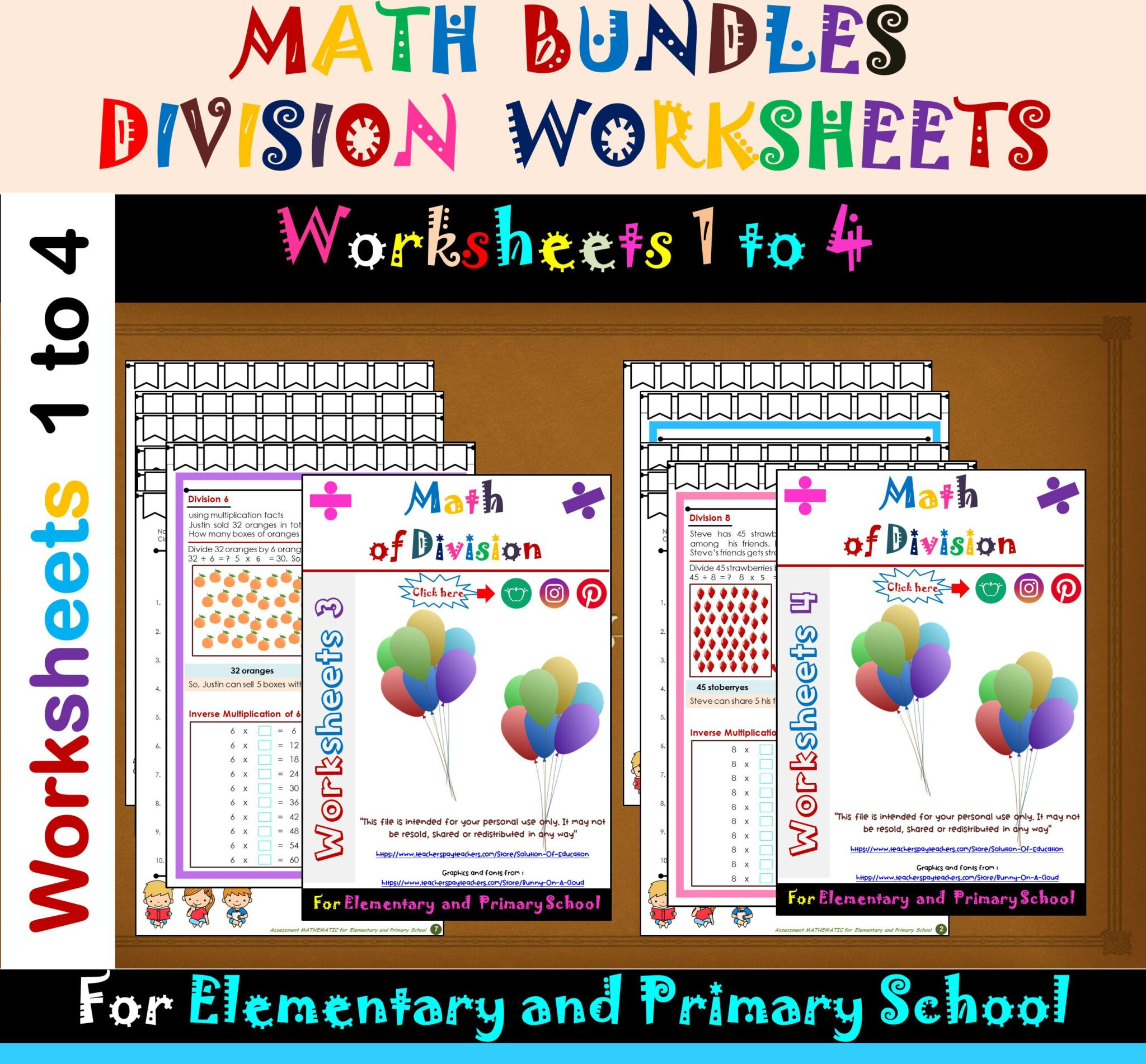 Math Division Part 1 to 4 BUNDLES – Division Worksheets – Division Word ...