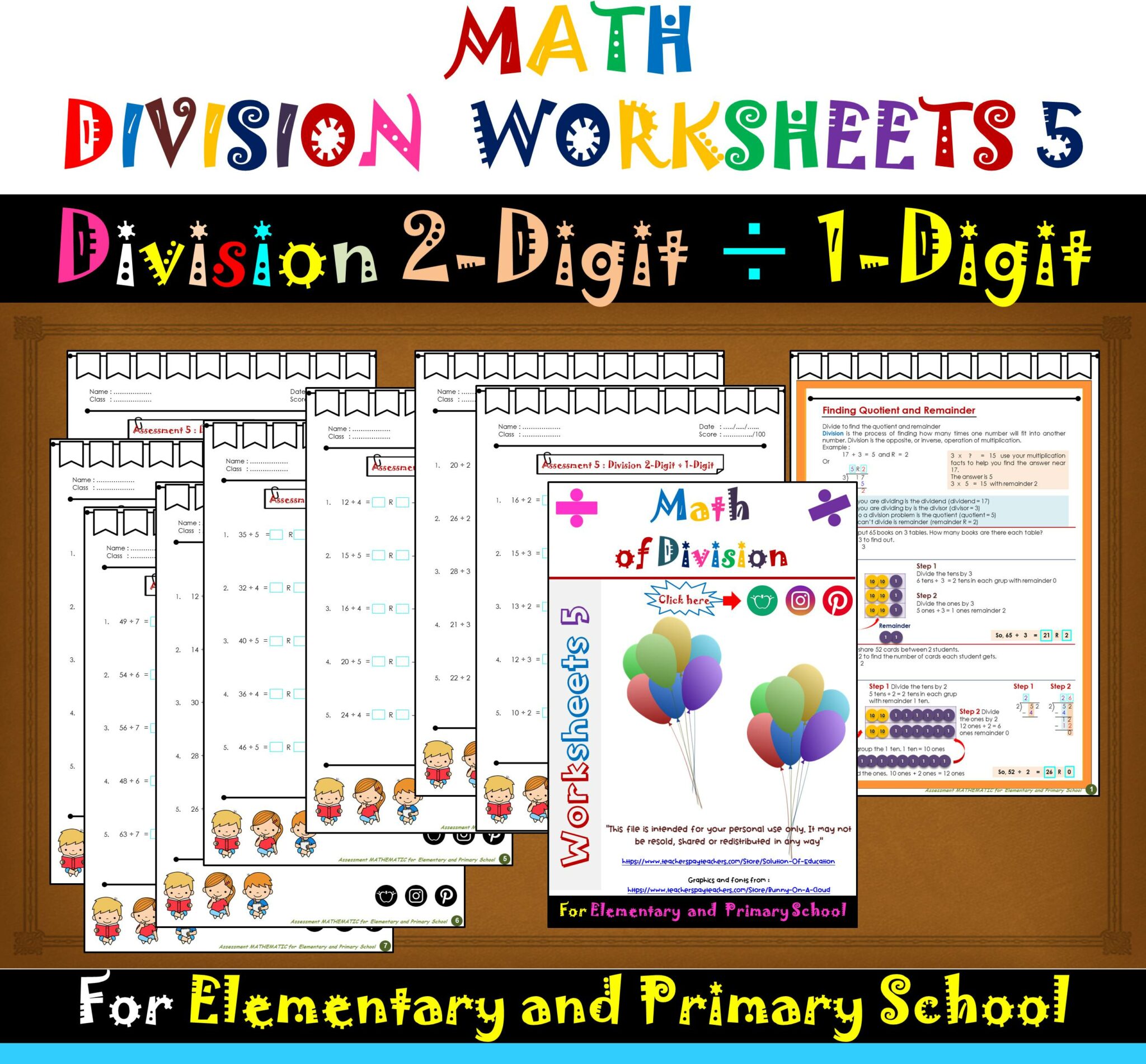 Math Division Part 1 to 8 BUNDLES – Division Worksheets – Division Word ...