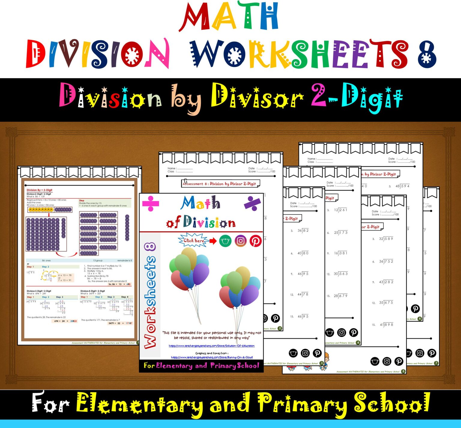Math Division Part 5 to 8 BUNDLES – Division Worksheets – Division Word ...