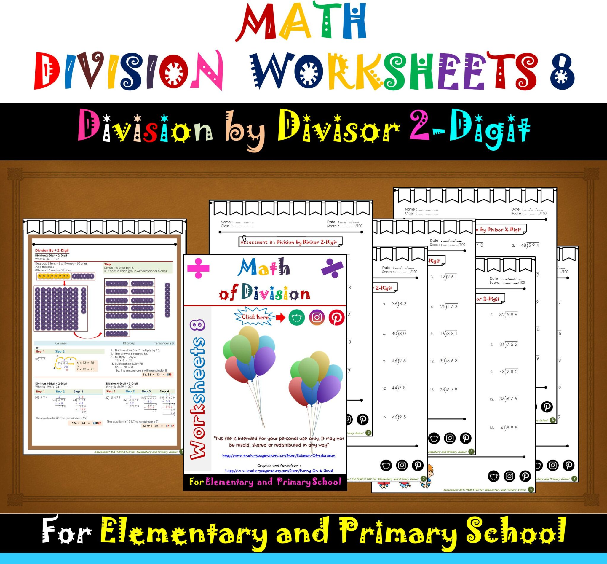 Math Division Part 5 to 8 BUNDLES – Division Worksheets – Division Word ...