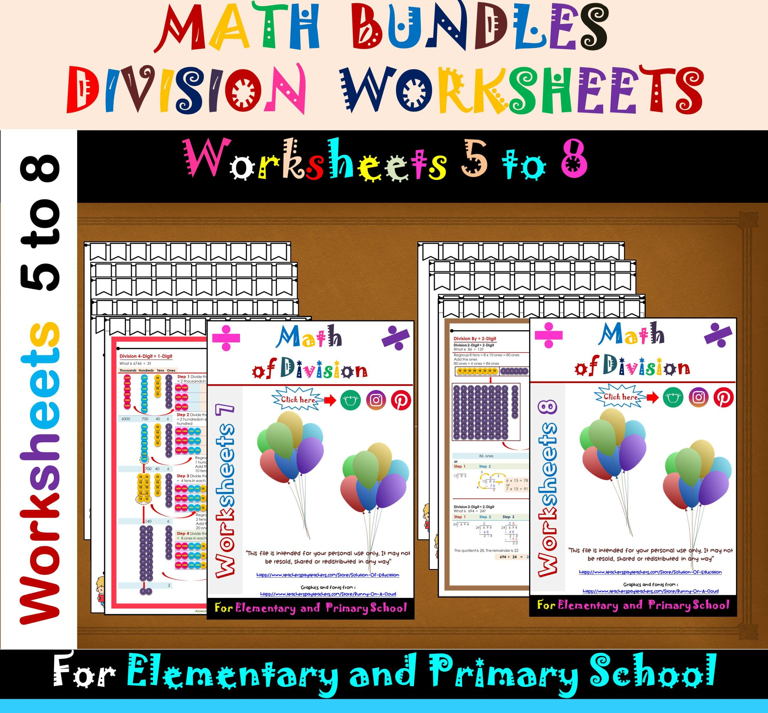 Math Division Part 5 to 8 BUNDLES – Division Worksheets – Division Word ...