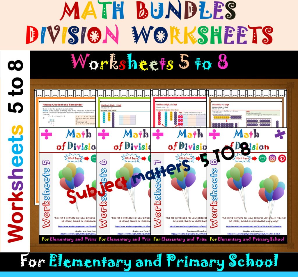 Math Division Part 5 to 8 BUNDLES – Division Worksheets – Division Word ...
