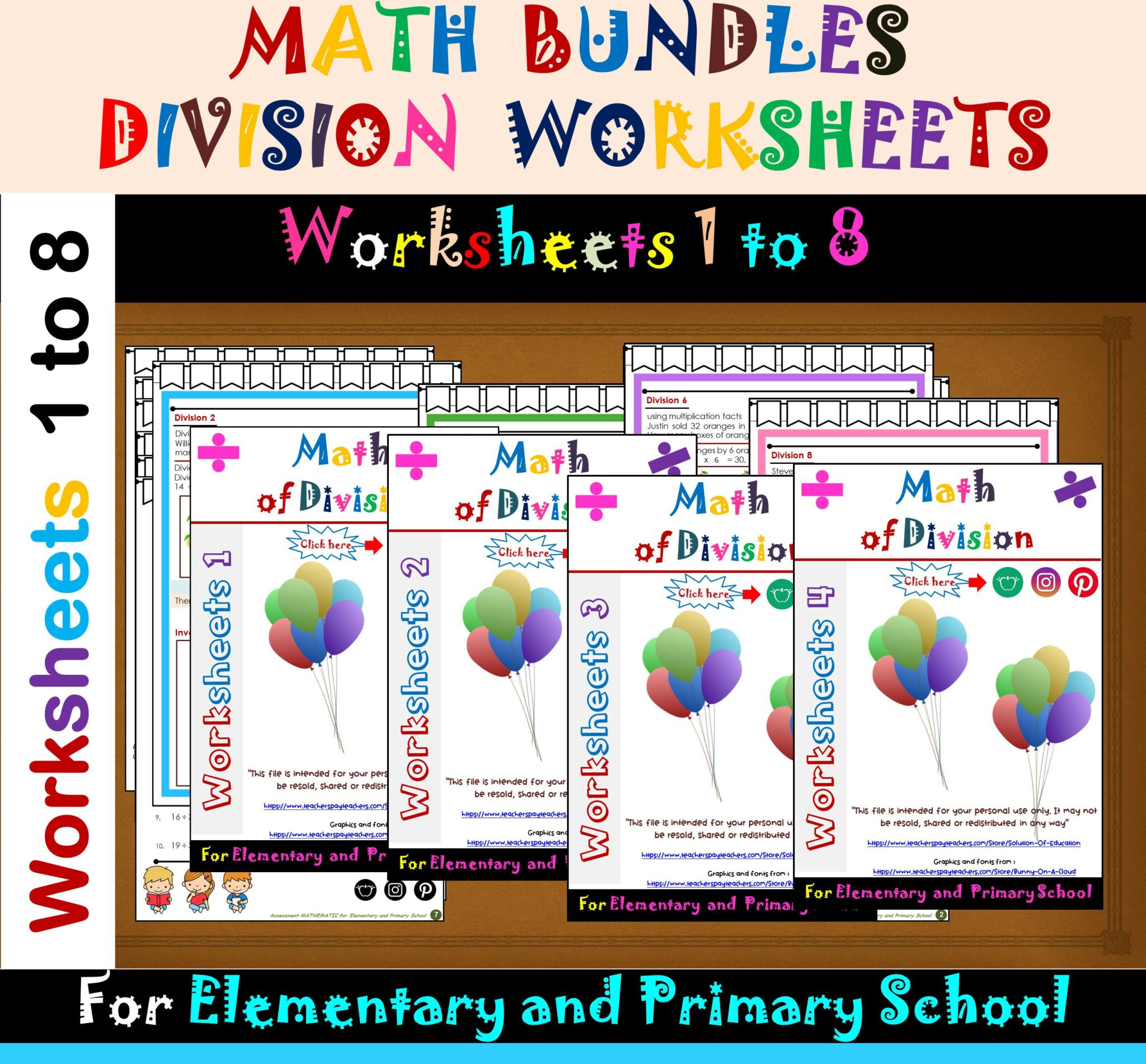 Math Division Part 1 to 8 BUNDLES – Division Worksheets – Division Word ...