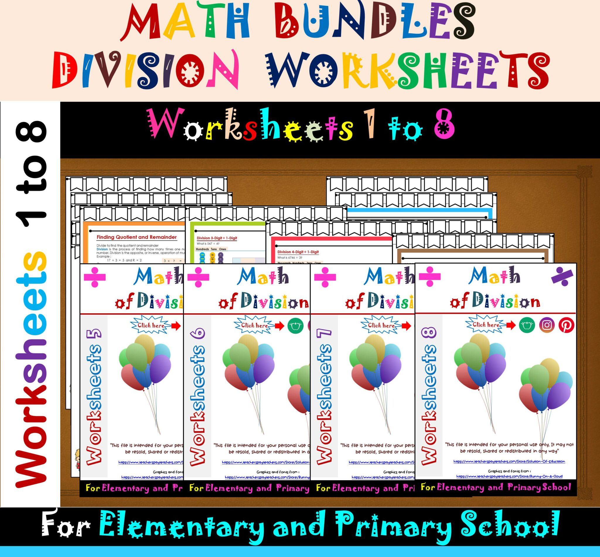 Math Division Part 1 to 8 BUNDLES – Division Worksheets – Division Word ...