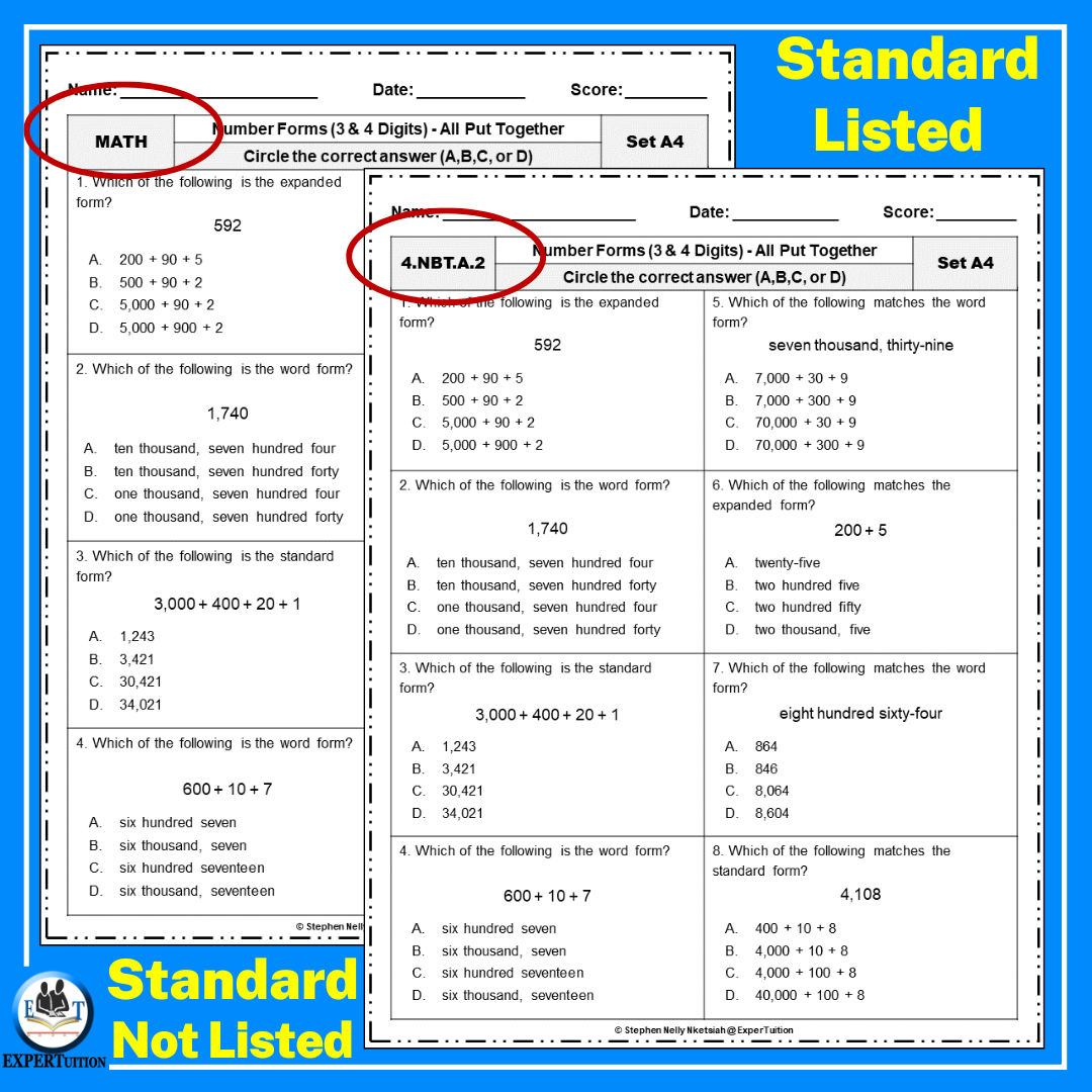 Standard, Expanded and Word Forms Worksheets - 3 & 4 Digits | Made By ...