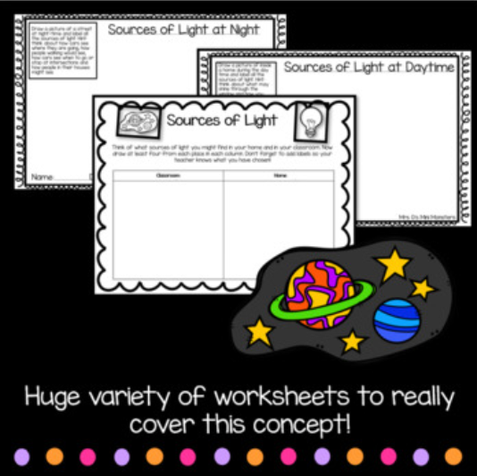 Sources of Light Worksheets Packet | Made By Teachers