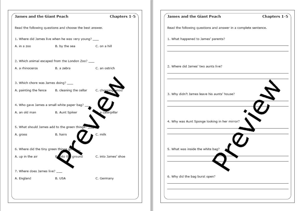Roald Dahl "James and the Giant Peach" worksheets | Made By Teachers