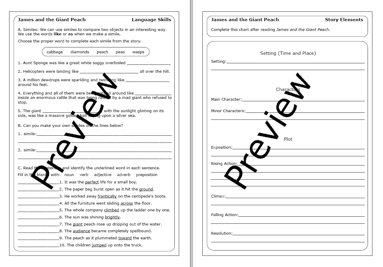 Roald Dahl "James and the Giant Peach" worksheets | Made By Teachers