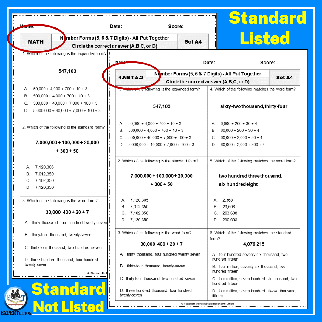 Standard, Expanded and Word Forms Worksheets - 5, 6 & 7 Digits | Made ...