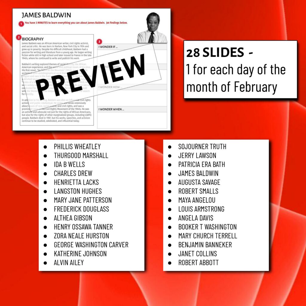 Black History Month: 28 DAILY WARM UPS | BELL RINGERS | 4/5th Middle ...