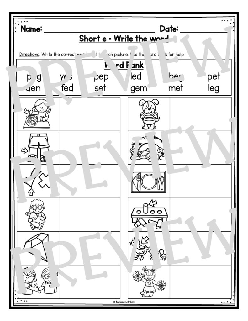 CVC Short e Words Phonics Worksheets | Made By Teachers
