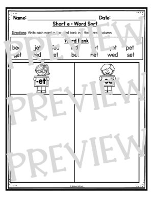 CVC Short e Words Phonics Worksheets | Made By Teachers