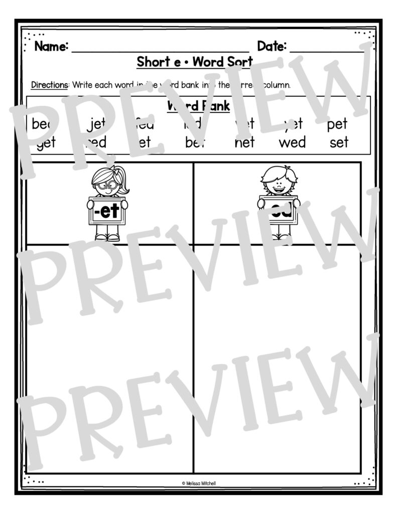 CVC Short e Words Phonics Worksheets | Made By Teachers