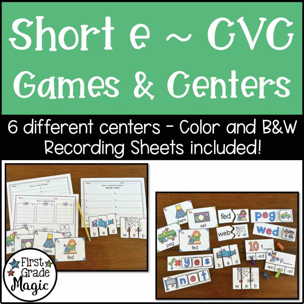 Short e CVC Words Phonics Centers and Games | Made By Teachers