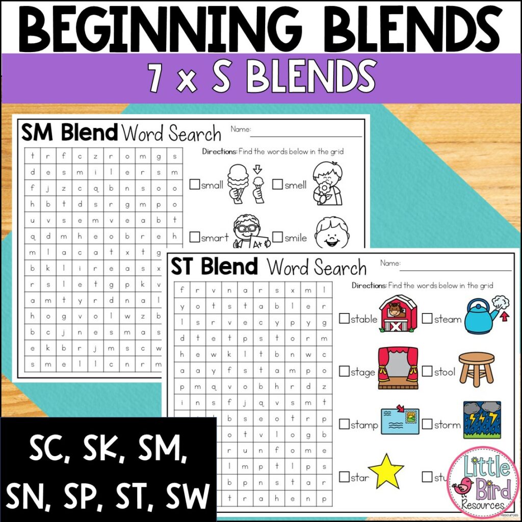 Beginning Consonant Blends Word Searches Phonics Activities Worksheets ...