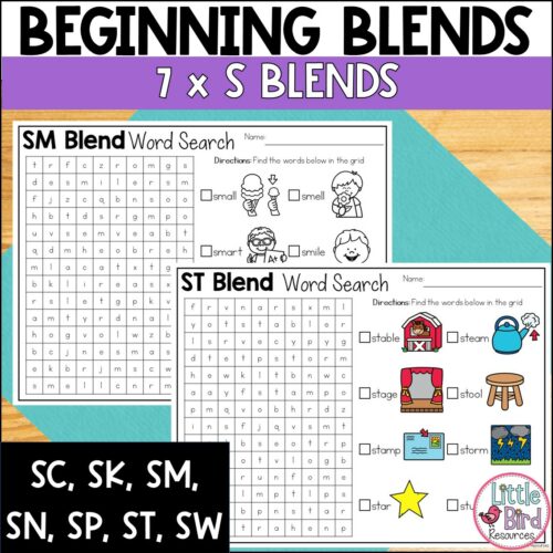 Beginning Consonant Blends Word Searches Phonics Activities Worksheets ...
