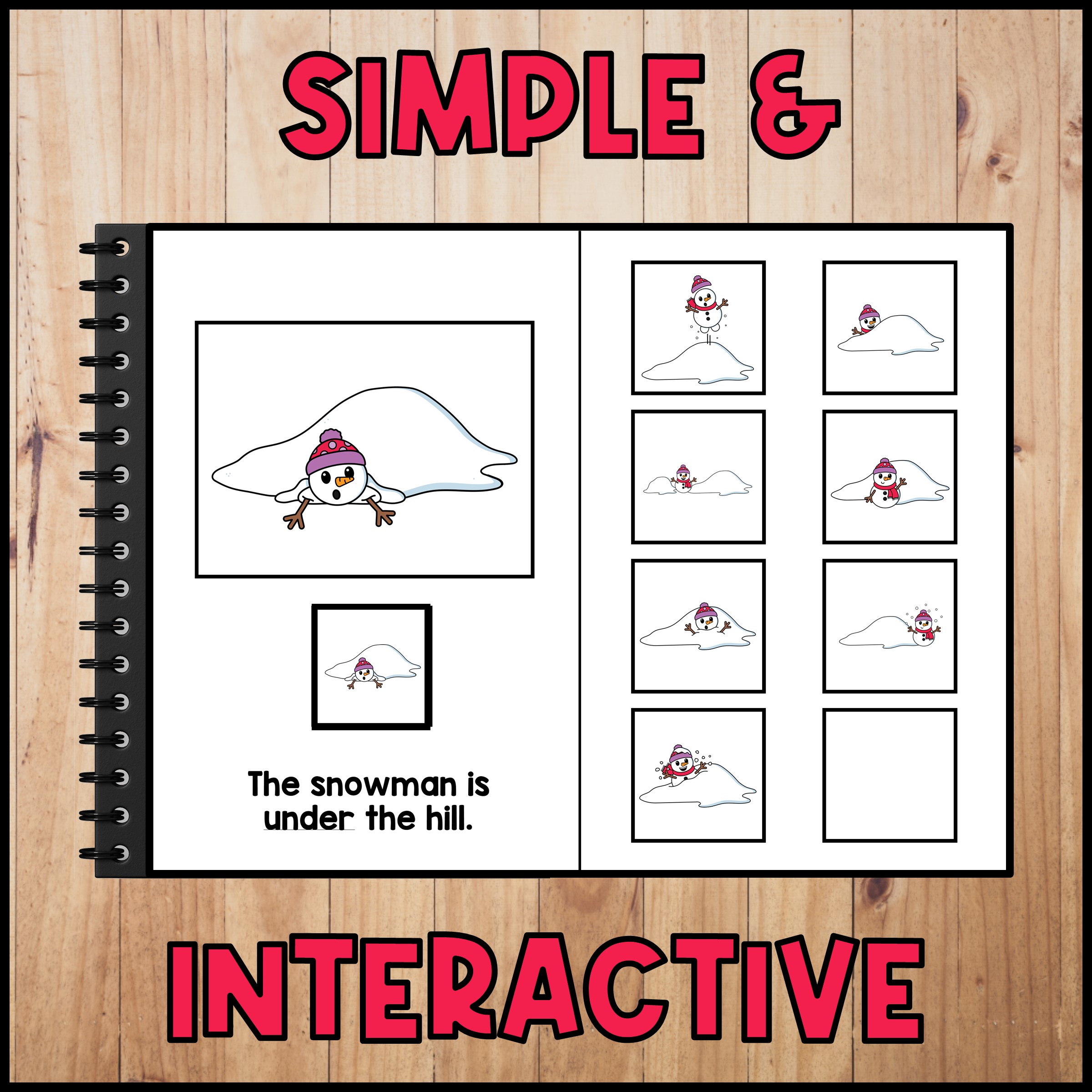 Winter Prepositions Adapted Book and Flash Cards | Snowman Interactive ...