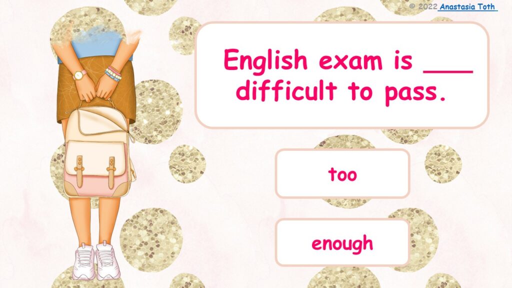 ESL TOO or ENOUGH interactive grammar game quiz test EFL activities ...