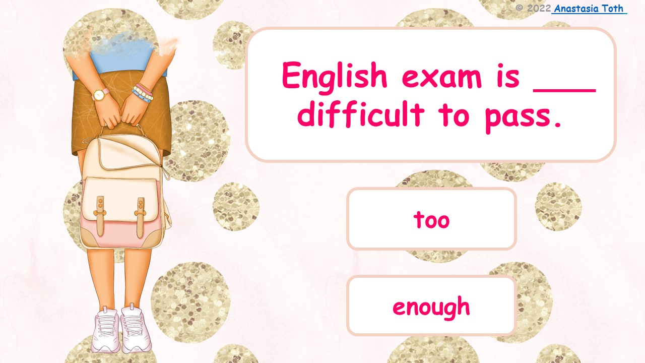 ESL TOO or ENOUGH interactive grammar game quiz test EFL activities ...