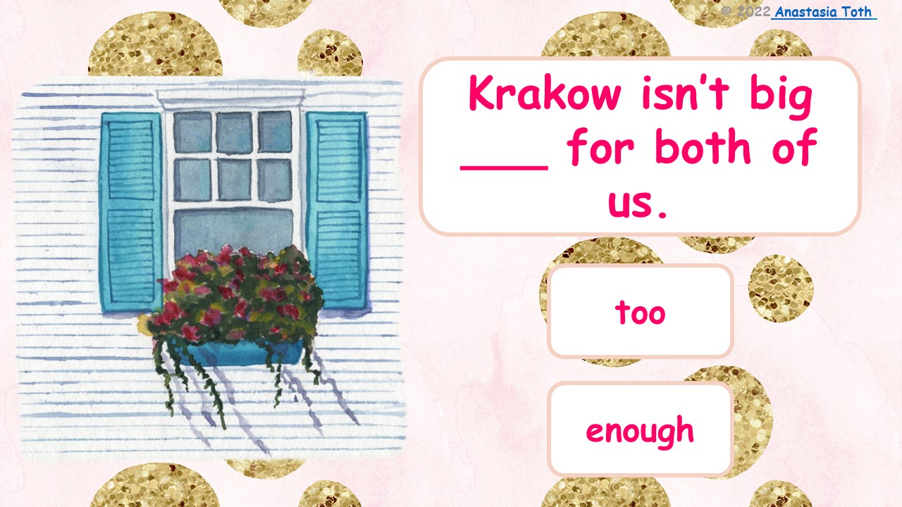 ESL TOO or ENOUGH interactive grammar game quiz test EFL activities ...