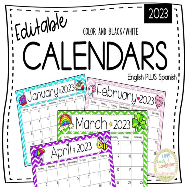 Editable Calendars 2023 Spanish English - Made By Teachers