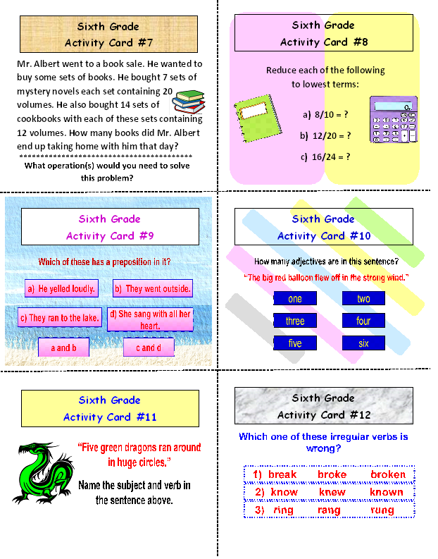 Sixth Grade Activity Cards WITH Lesson Plan (30 Cards with Lesson ...
