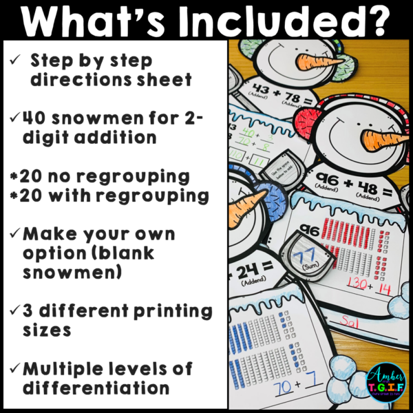 Winter Math 2 Digit Addition Craft | Snowman with and without ...