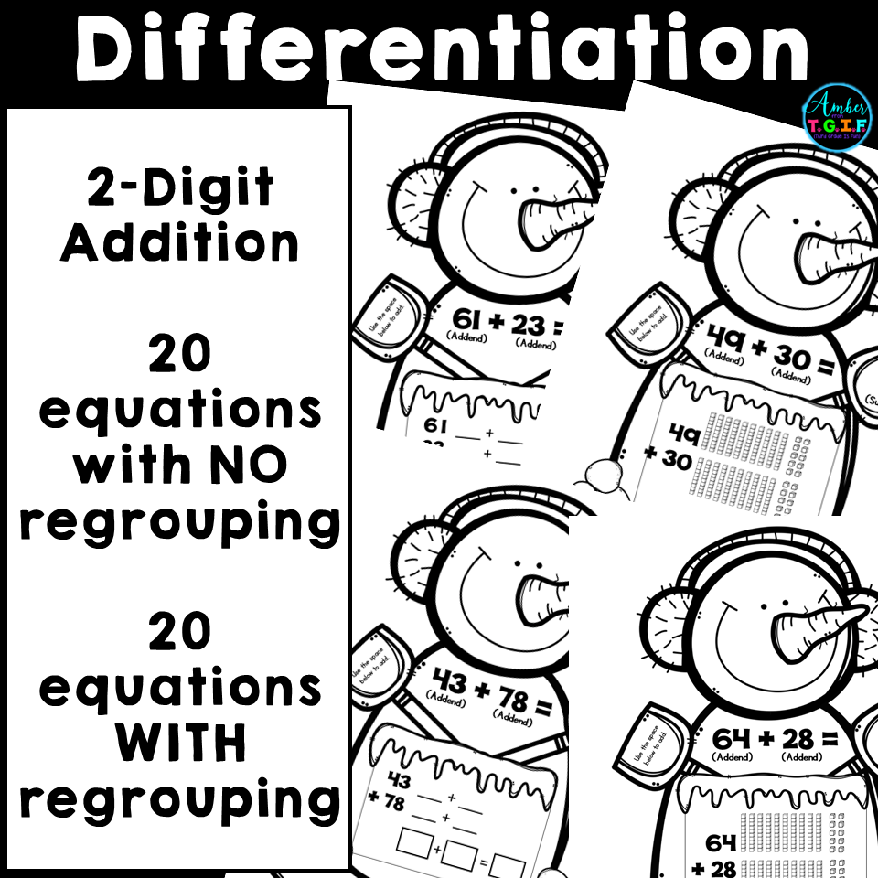 Winter Math 2 Digit Addition Craft | Snowman with and without ...