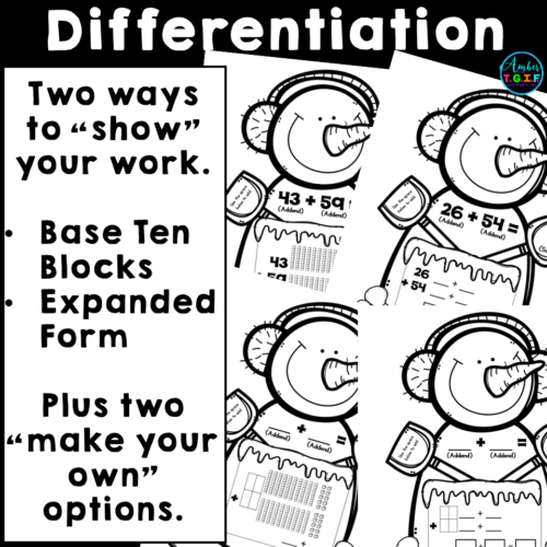 Winter Math 2 Digit Addition Craft | Snowman with and without ...