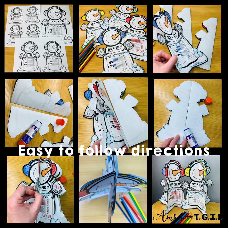 Winter Math 2 Digit Addition Craft | Snowman with and without ...